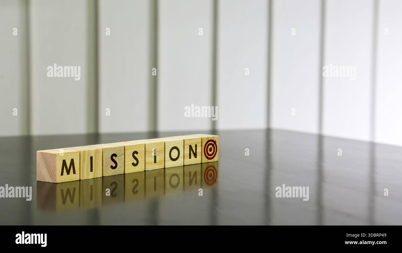 Mission Concept with Wooden Letter Blocks and Target Symbol Stock Photo ...