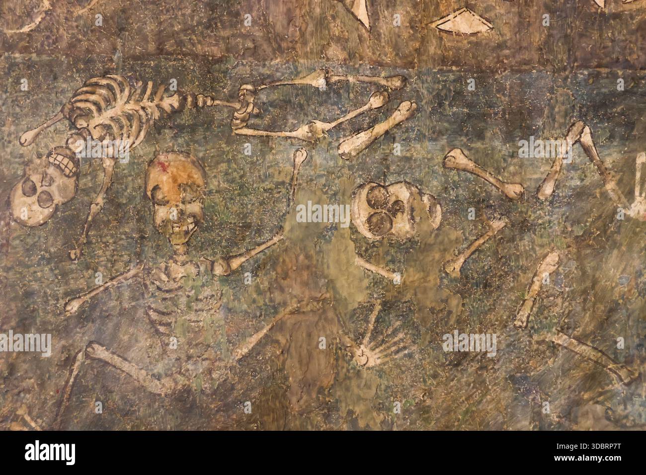 Ancient vintage temple mural painting featuring decaying skeleton ...