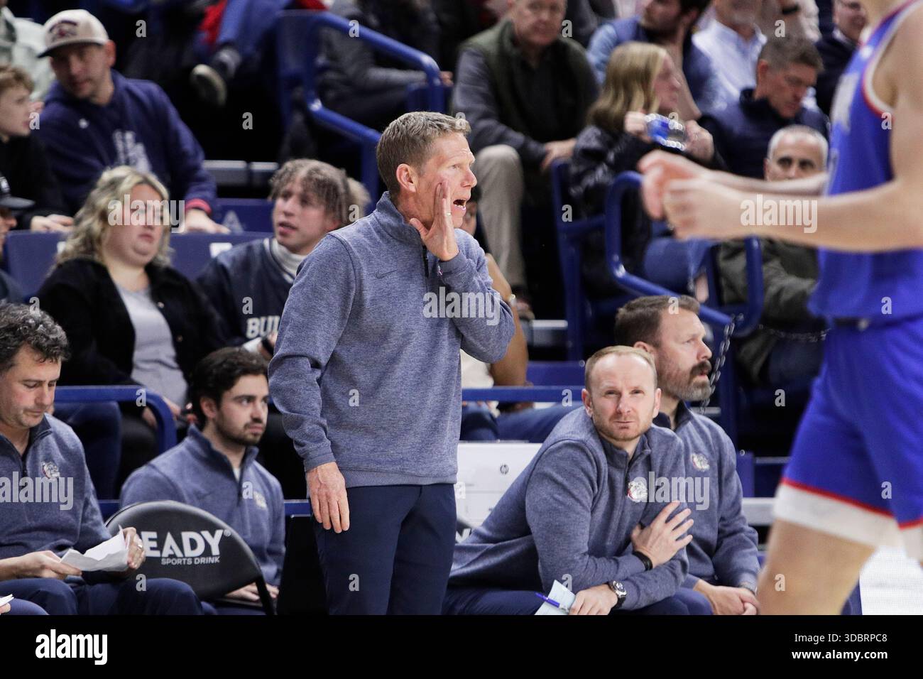 Gonzaga head coach Mark Few, center, directs his team during the first ...