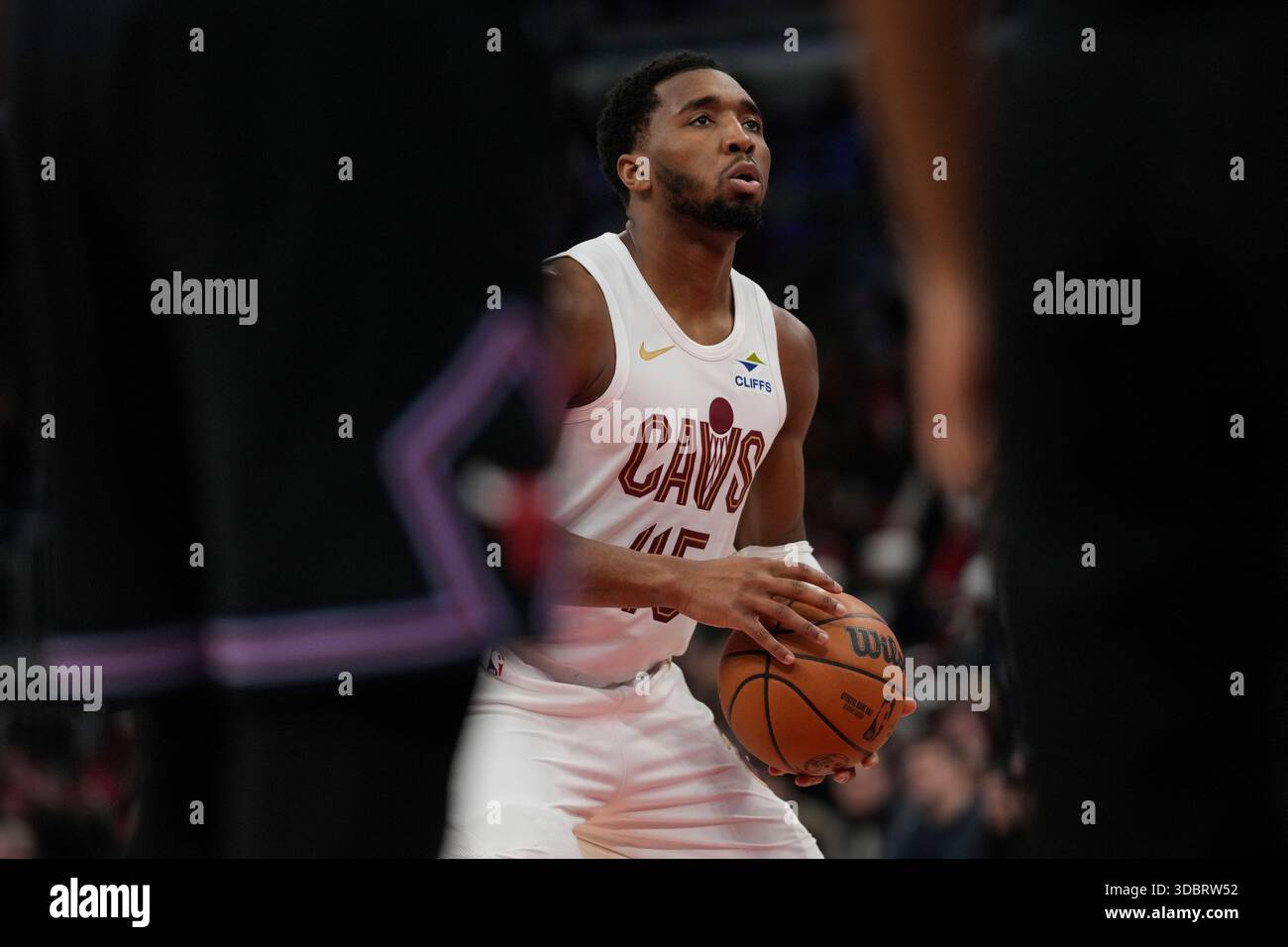 Cleveland Cavaliers guard Donovan Mitchell takes a free throw during ...