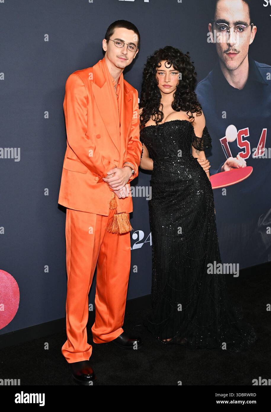 Timothée Chalamet, left, and Odessa A'zion attend the premiere of ...
