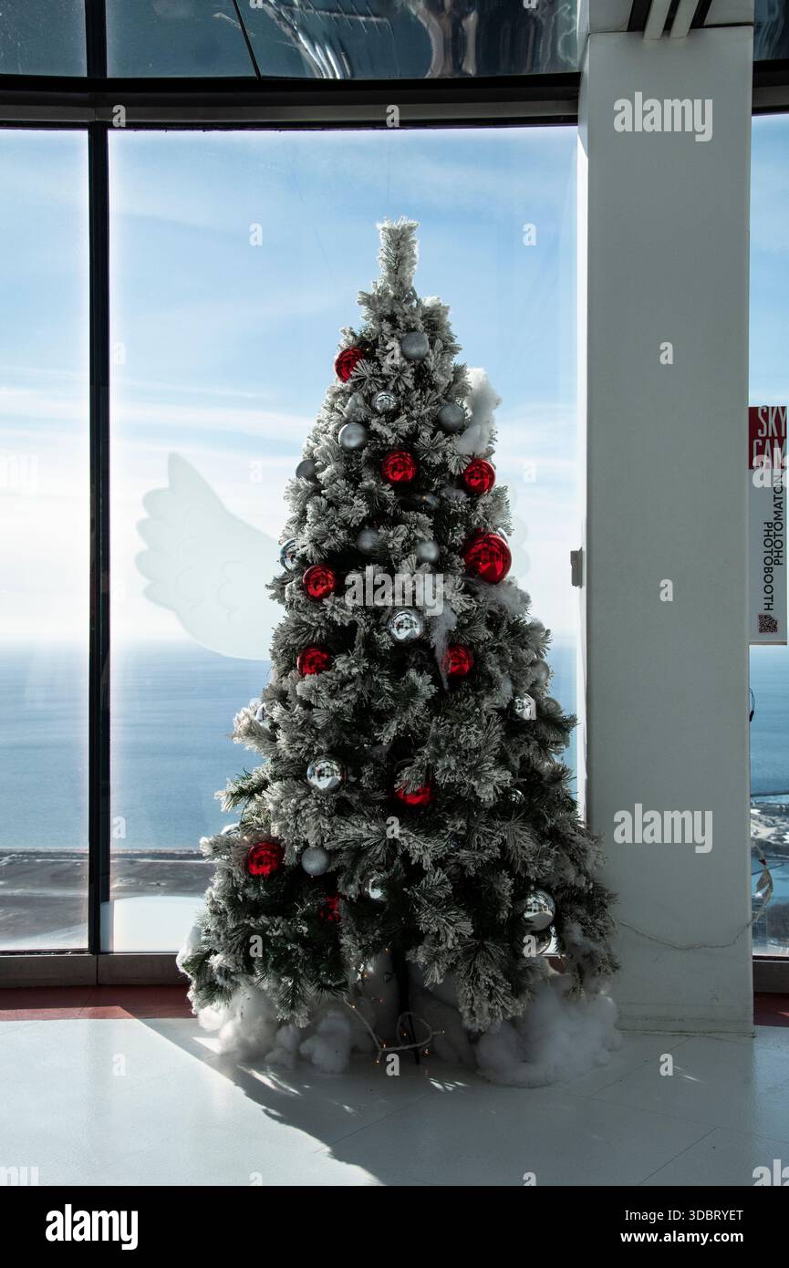Christmas tree inside the CN Tower upper observation deck in downtown ...