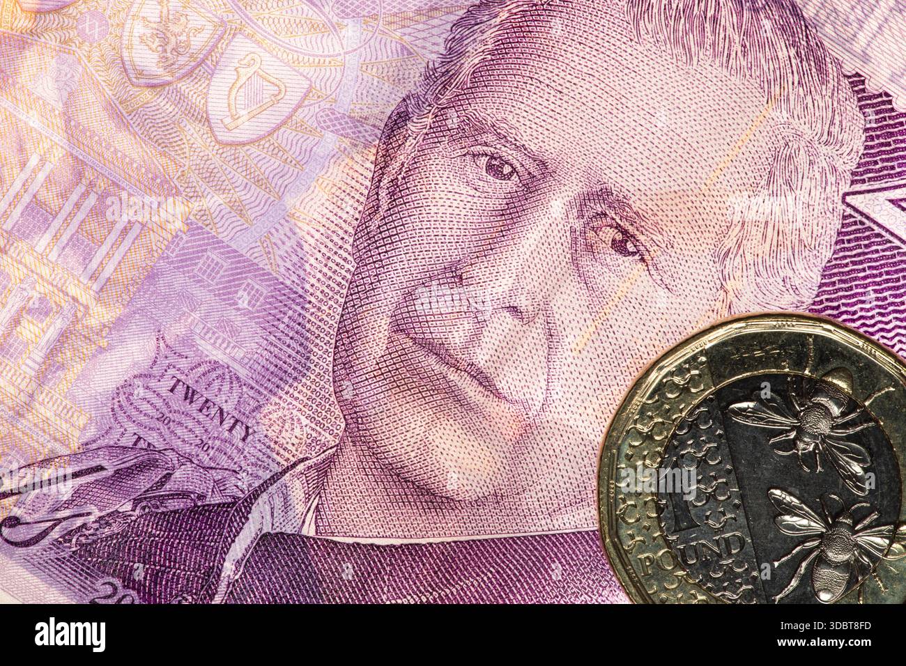 King Charles II - £20 note and pound coin detail Stock Photo - Alamy