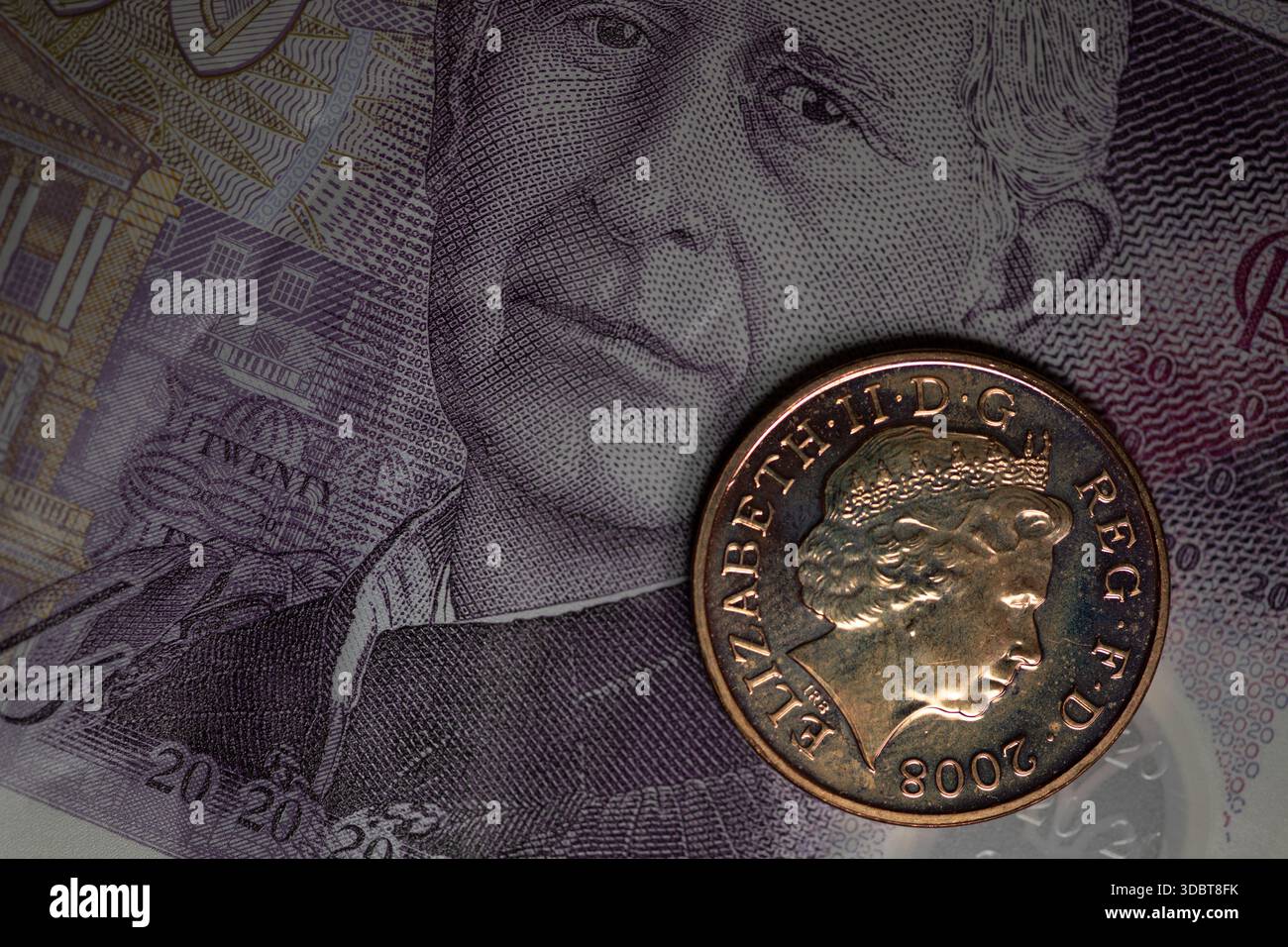 King Charles II - £20 note and Elizabeth II Penny Stock Photo - Alamy