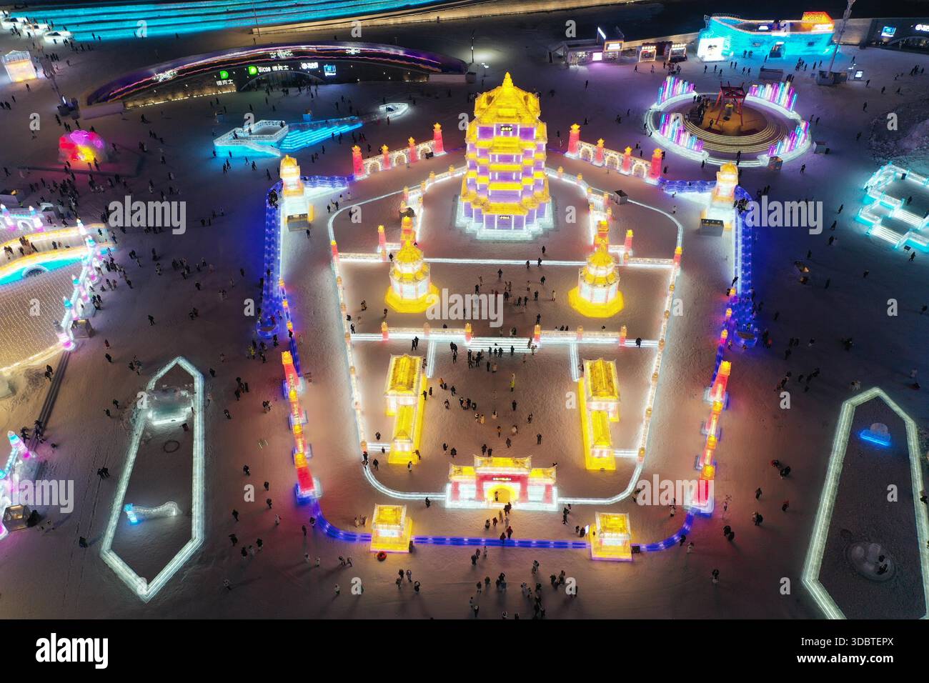 Aerial photo shows the night view of the 27th Harbin Ice-Snow World in ...