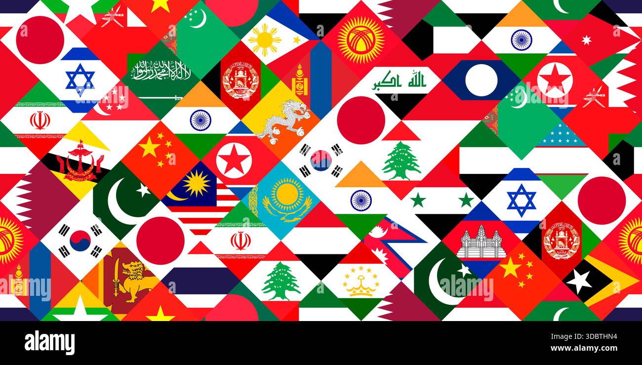 Seamless Mosaic Pattern of Asian Country Flags. Mosaic created from a ...