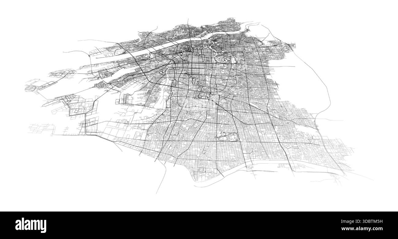 Osaka city in Japan street road map,vector outline illustration image ...