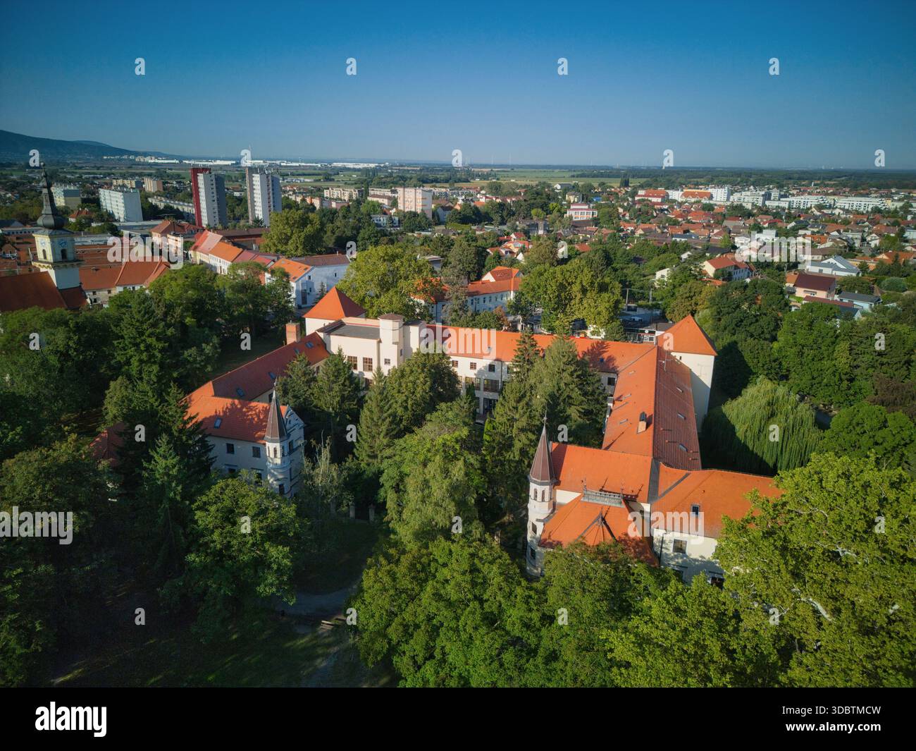 Aerial view of the Pálffy Mansion, a majestic structure with terracotta ...