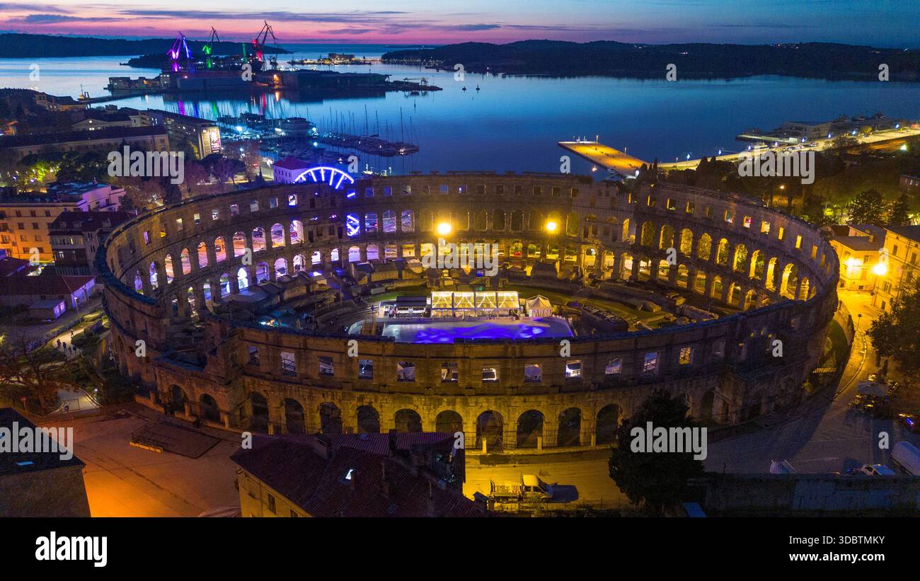 Aerial view of Arena and the ice rink ahead of the opening ceremony of ...