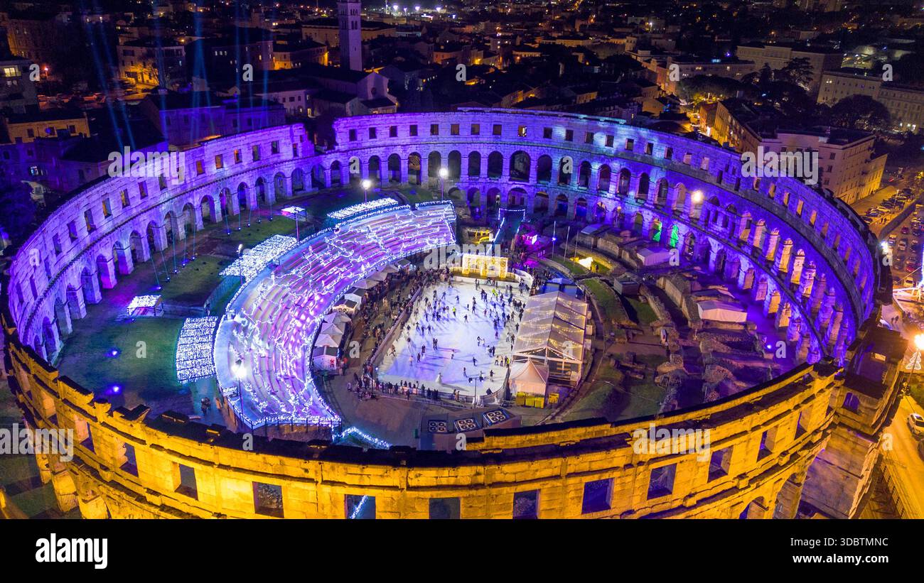 Aerial view of people ice skating during the opening ceremony of Advent ...