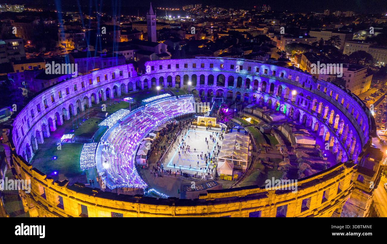 Aerial view of people ice skating during the opening ceremony of Advent ...