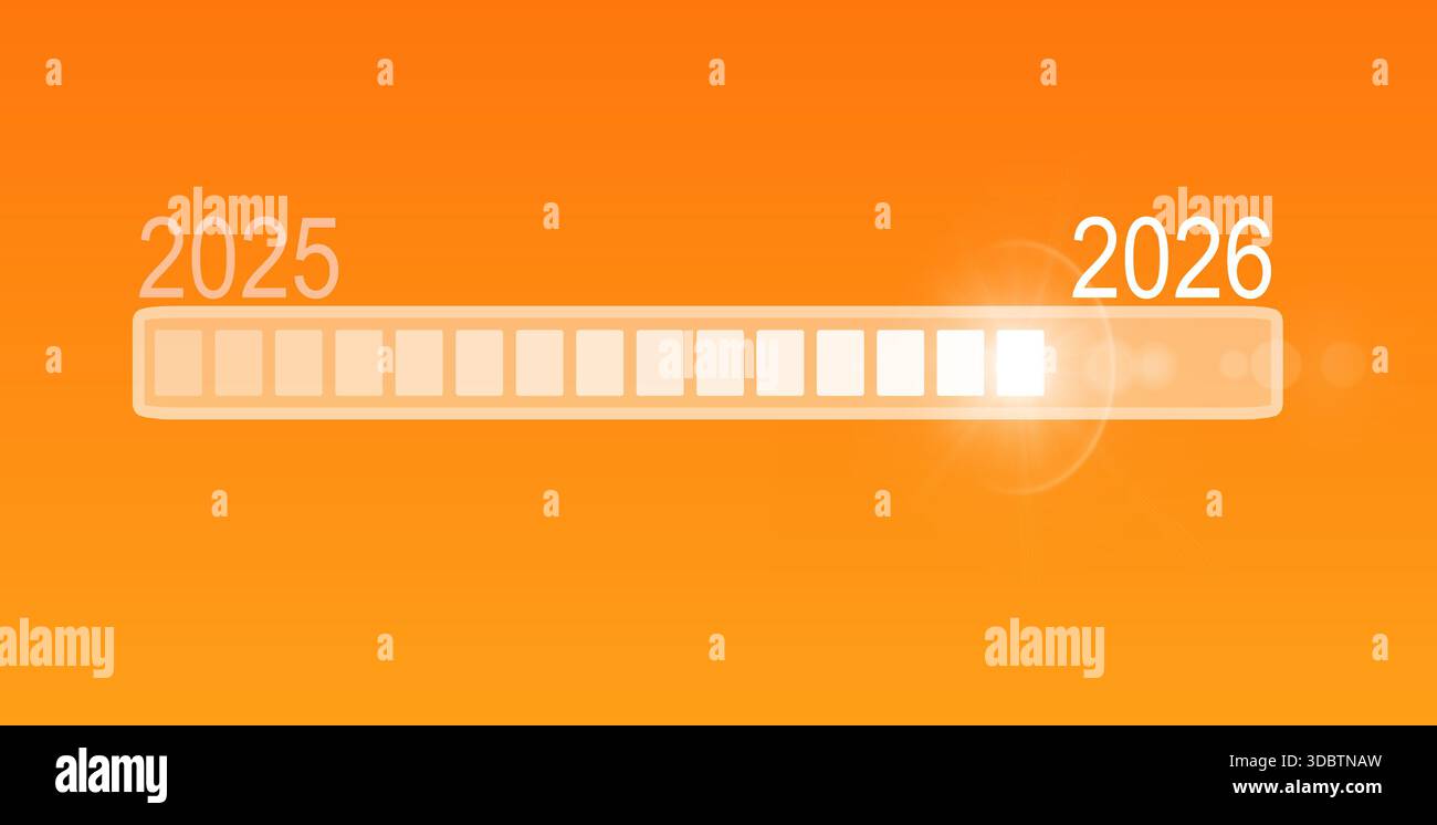 Loading bar update. Digital interface symbolizing 2025 to 2026 ...