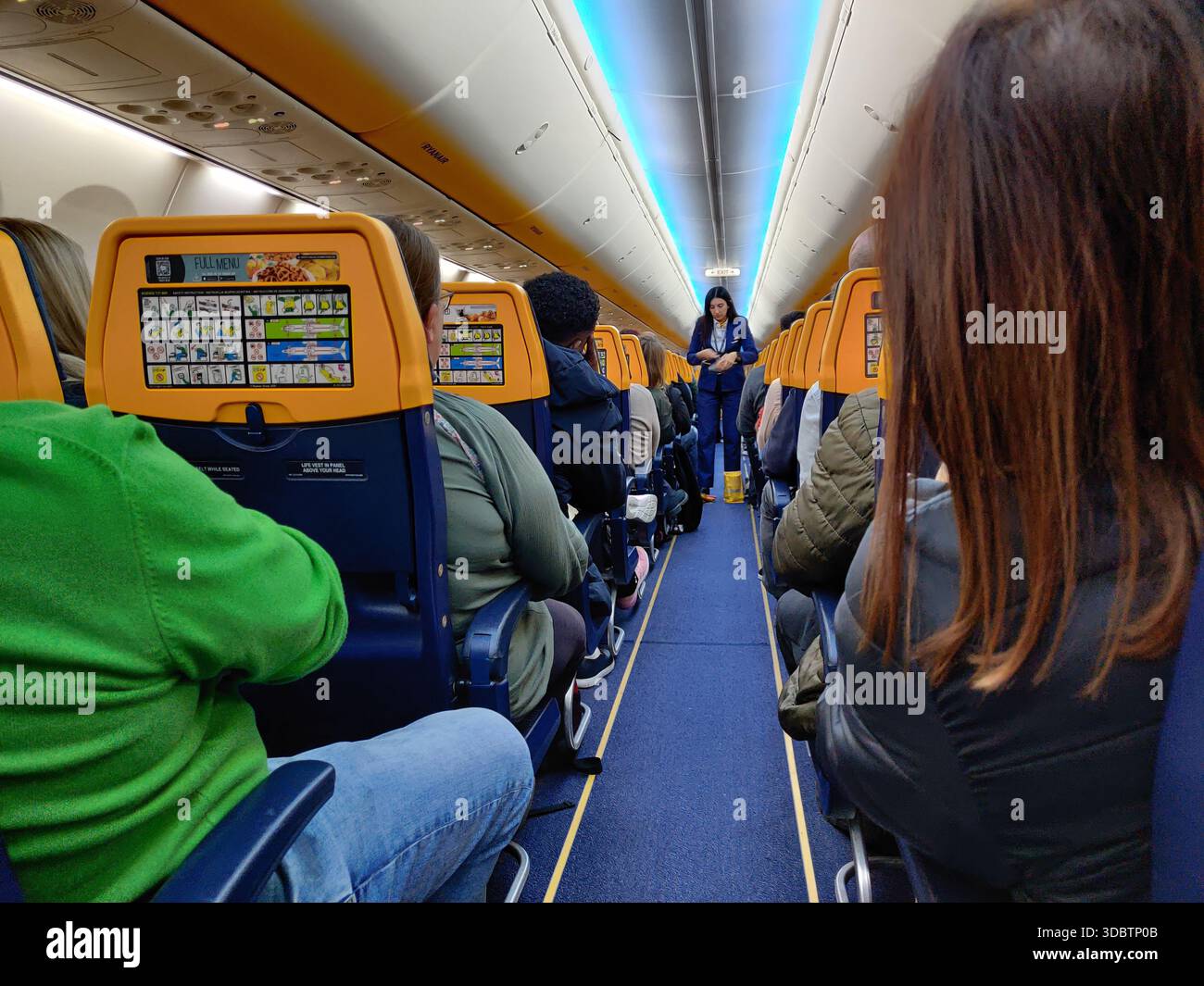 Finland, Helsinki - October, 03, 2025: Interior cabin of a Ryanair ...