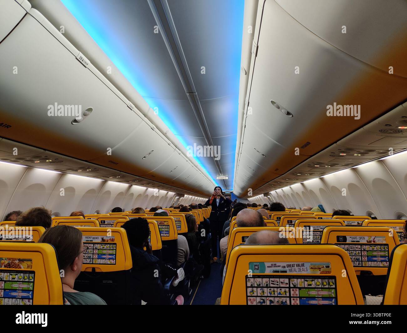 Finland, Helsinki - October, 03, 2025: Interior cabin of a Ryanair ...