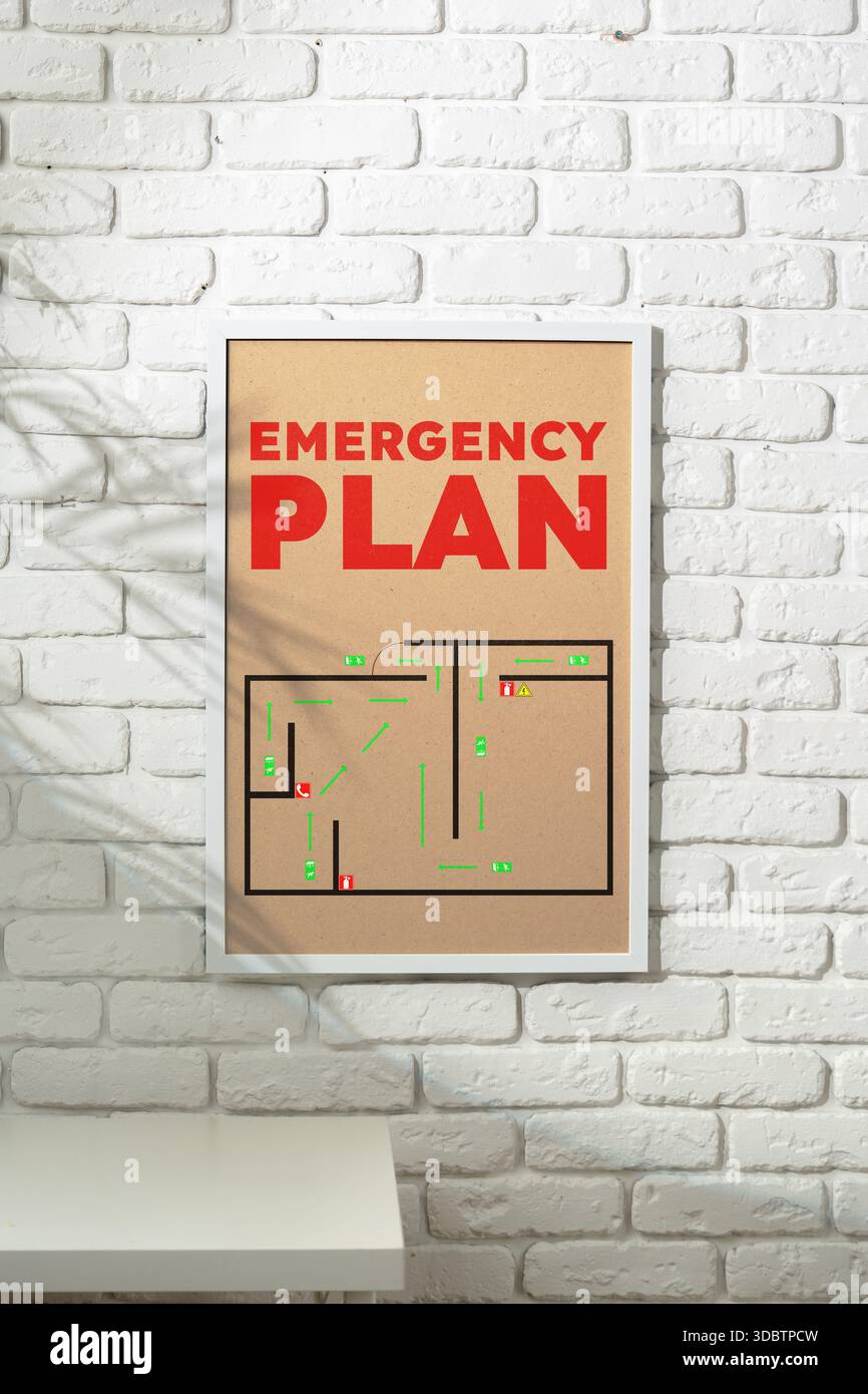 Emergency plan poster showing evacuation routes in a clear and simple ...