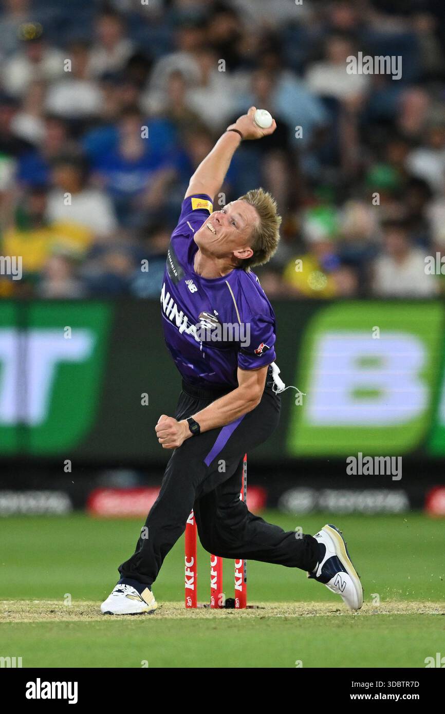 Nathan Ellis of the Hurricanes bowls during the BBL match between the ...