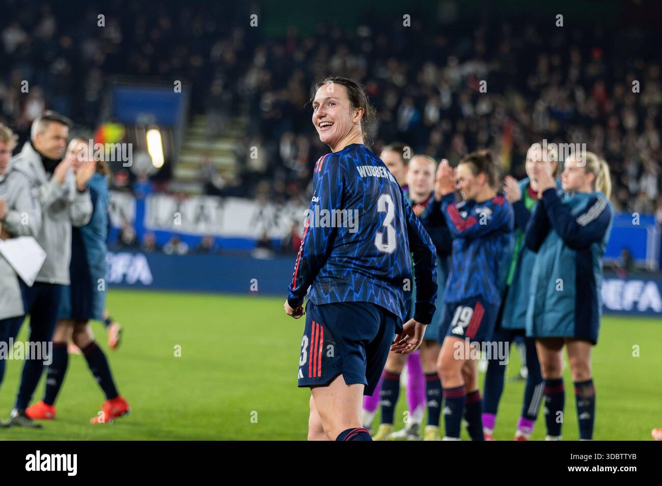 Leuven, Belgium. 17th Dec 2025. Lotte Wubben-Moy of Arsenal Women after ...
