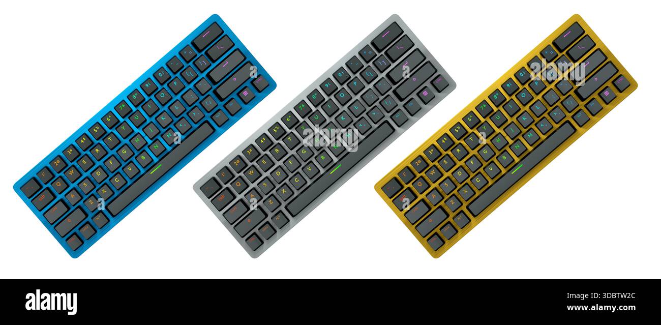 Collection of mechanical keyboards isolated on white background with ...