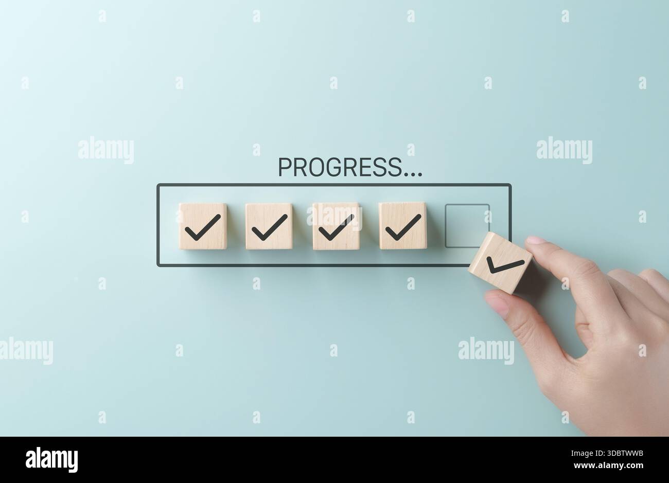 Checklist and task progress tracking concept. A hand placing the final ...