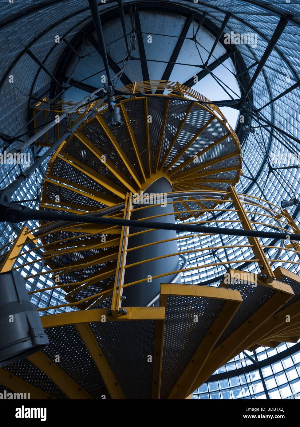 Yellow Spiral Staircase in Glass Atrium - Industrial Architectural ...
