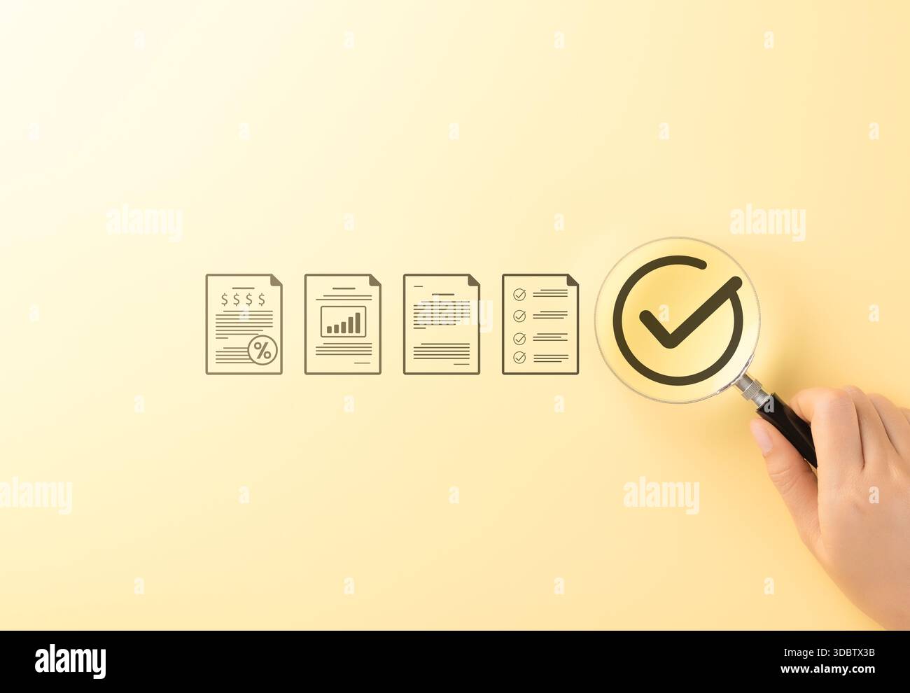 Quality control and certification assurance concept. Magnifying glass ...