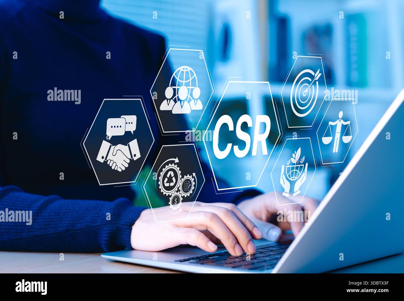 CSR Concept. Corporate Social Responsibility, Woman working with CSR ...
