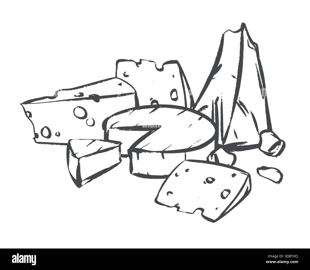 A vector composition of various cheeses. Swiss cheese with holes, soft ...