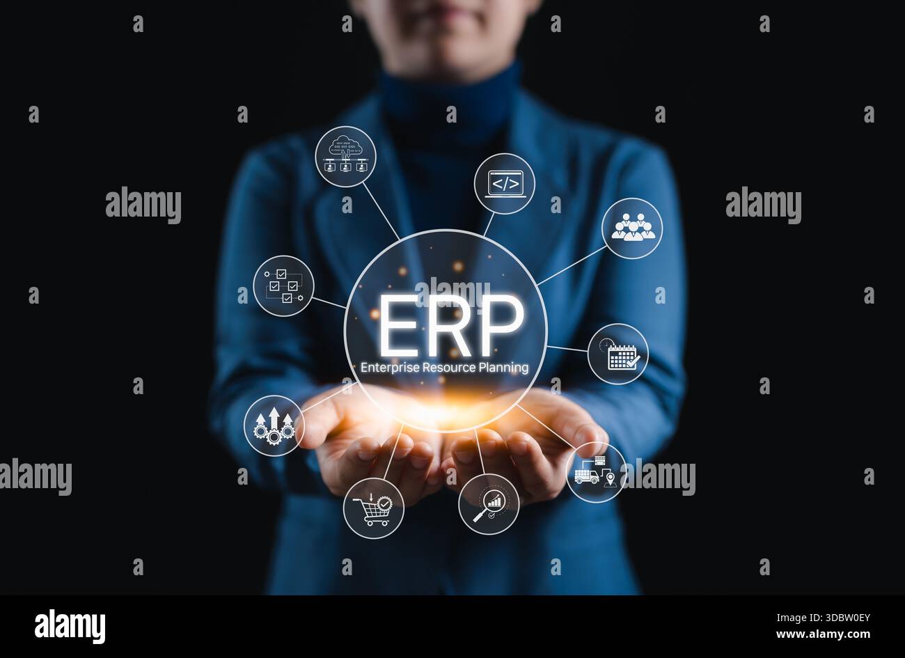 ERP Enterprise Resource Planning System Concept. Businessperson ...