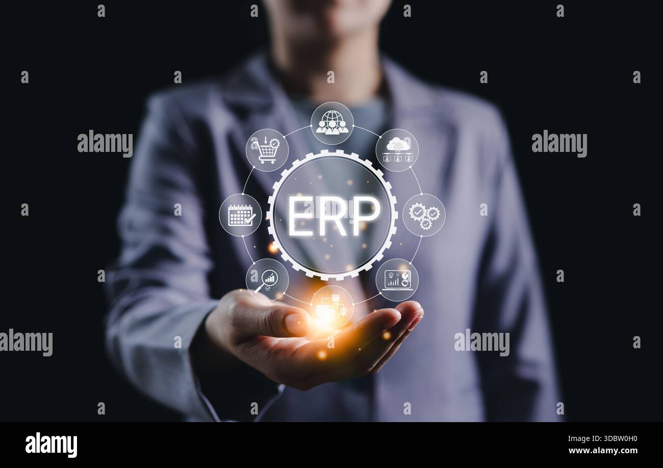 ERP Enterprise Resource Planning System Concept. Businessperson ...