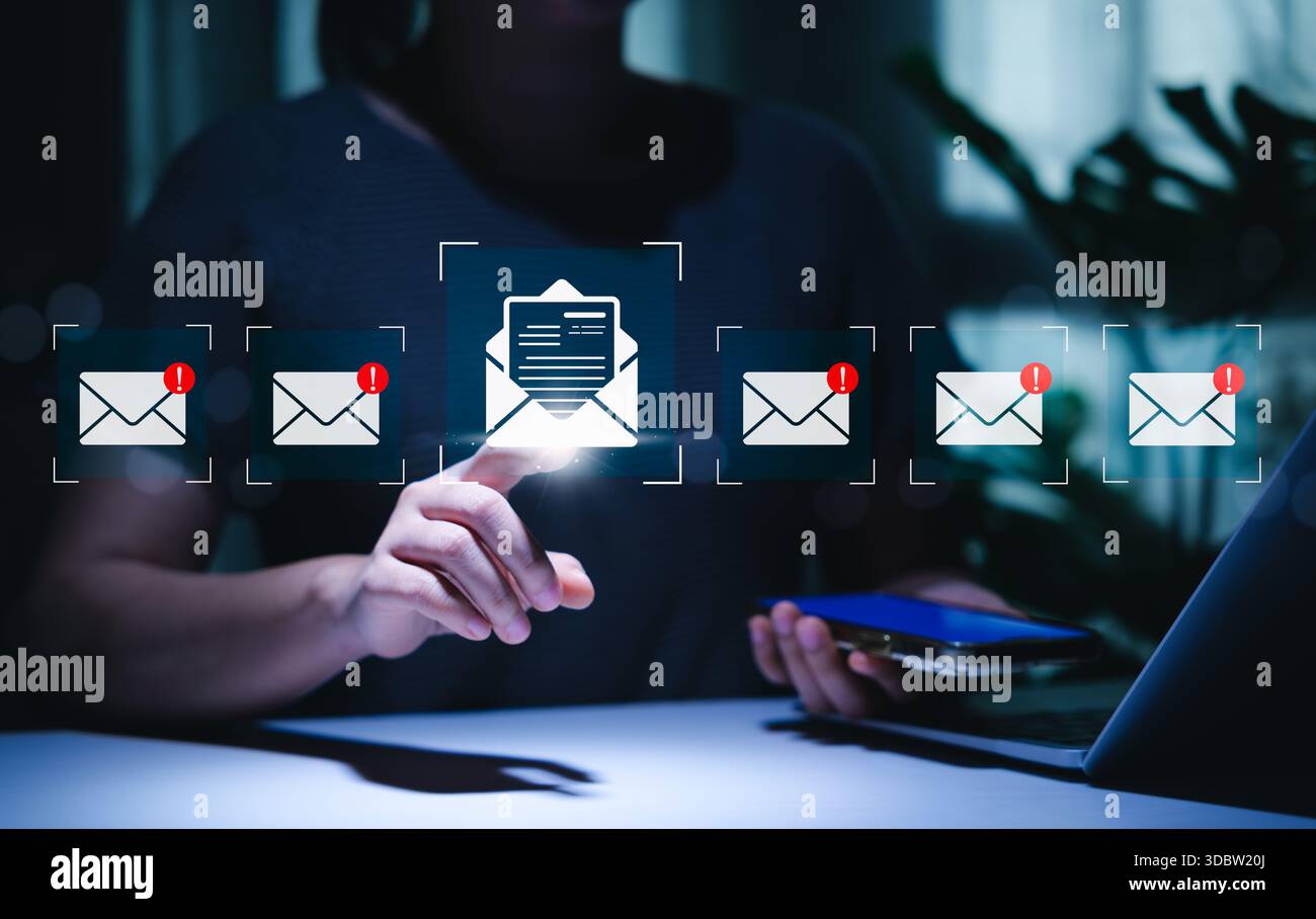 New Email Notification interaction Concept. Person interacts with email ...