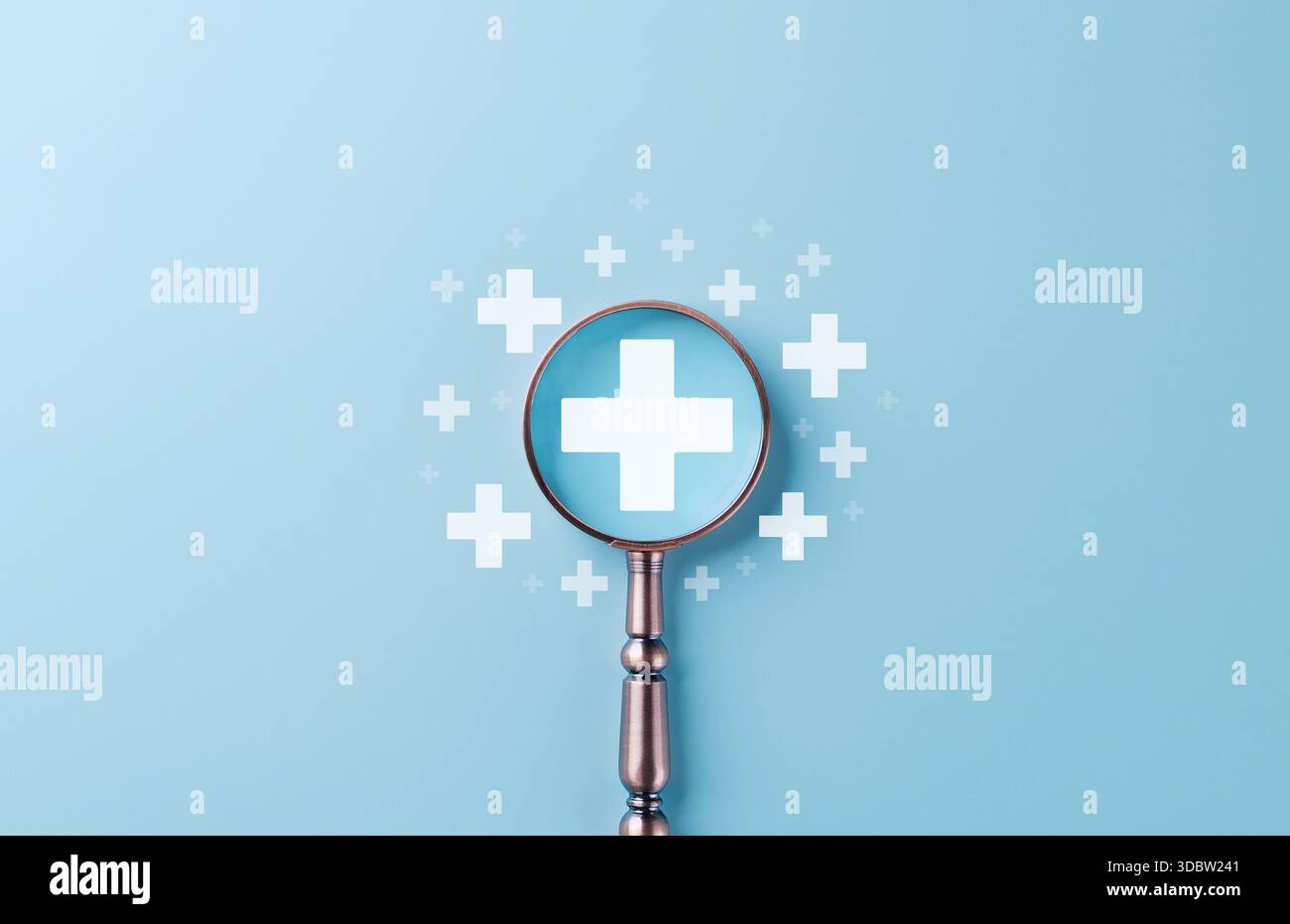 Plus Sign Symbol. Magnifying glass focusing on white plus sign with ...