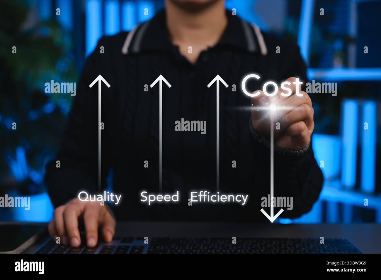 Business Efficiency and Cost Reduction Concept. Person analyzes data ...