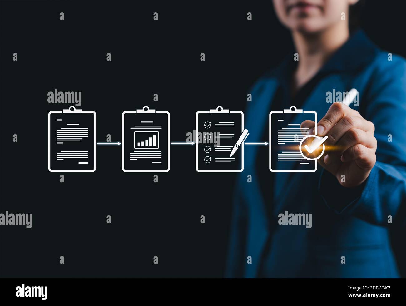 Business Process Review and Quality Control Workflow. Businesswoman ...