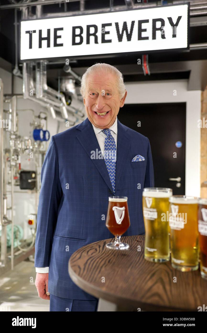 Britain's King Charles III is shown the Guinness range, during his ...