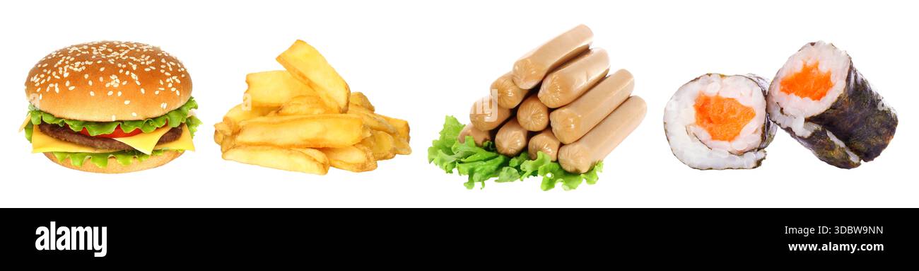 Set of mixed fast food items isolated on transparent background ...