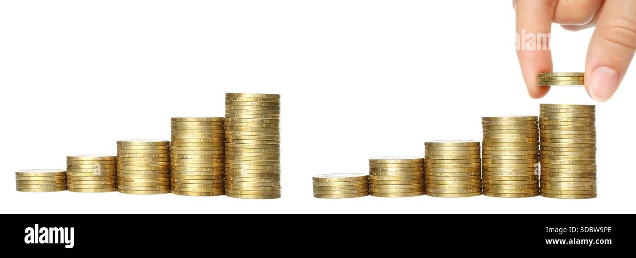 Set of human hands stacking coins isolated on transparent background ...