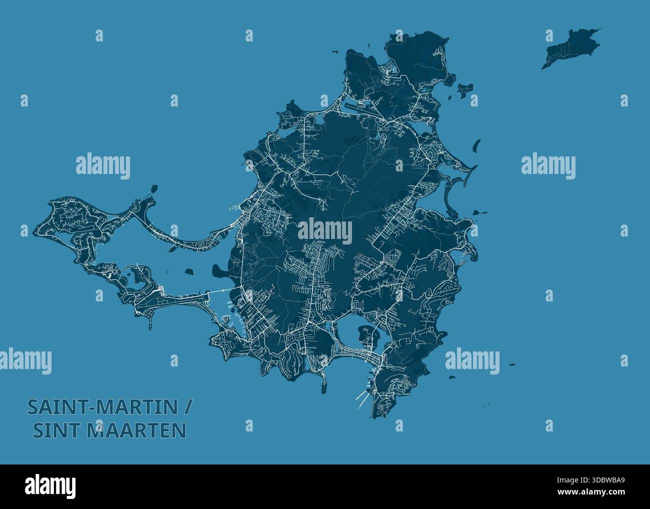 The image shows a detailed map of Saint-Martin / Sint Maarten. The map ...