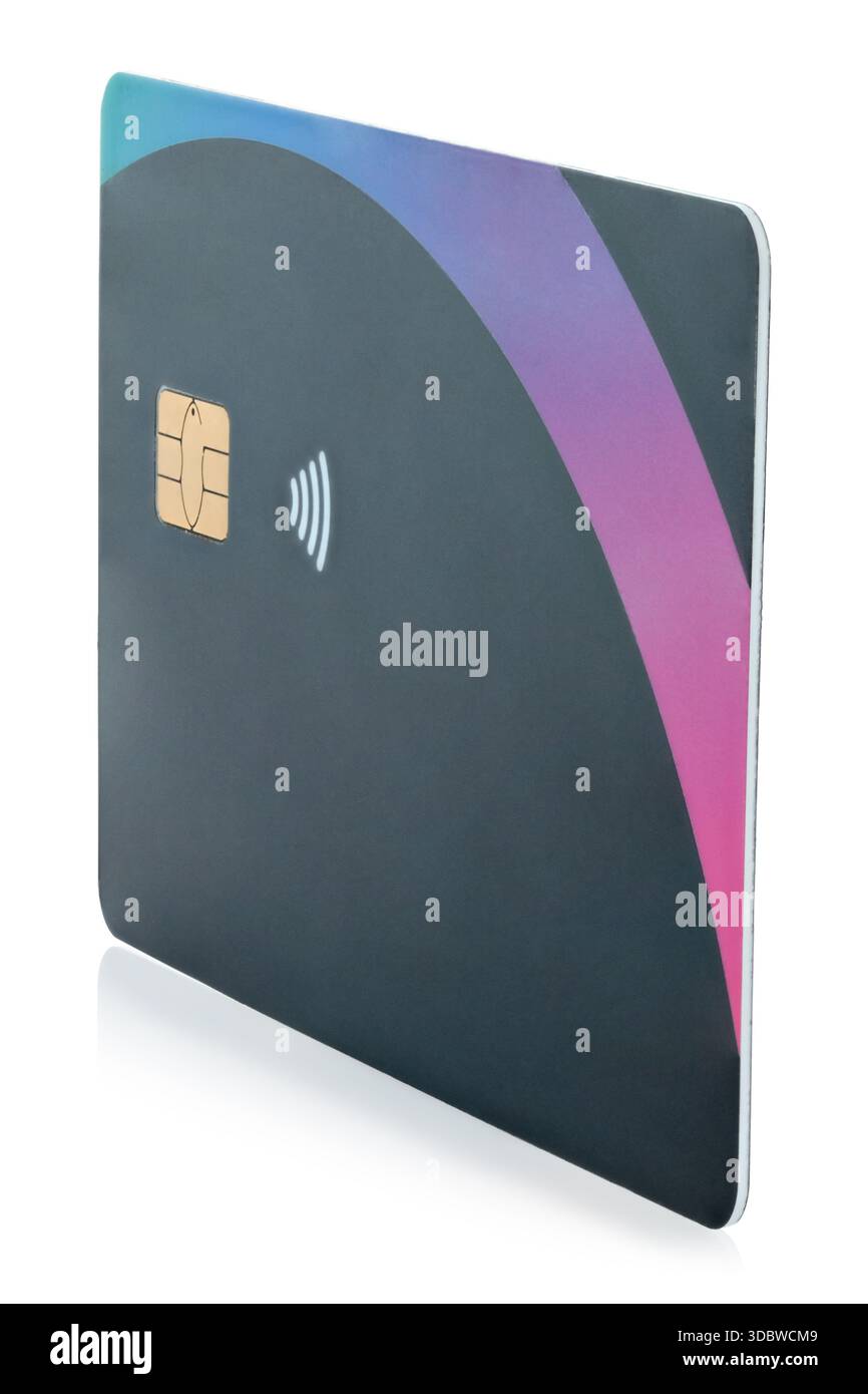 Blank bank card with contactless payment chip, isolated on a ...