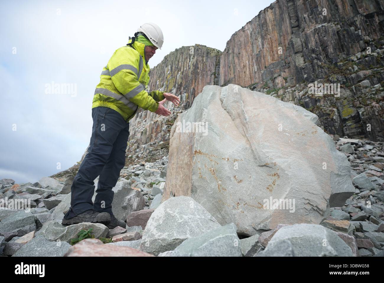 Jim English, Kays Curling Managing Director, looks at a boulder of ...