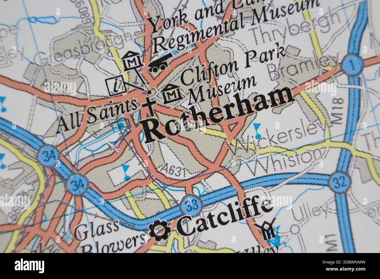 Rotherham - United Kingdom colour atlas map town name of the area Stock ...