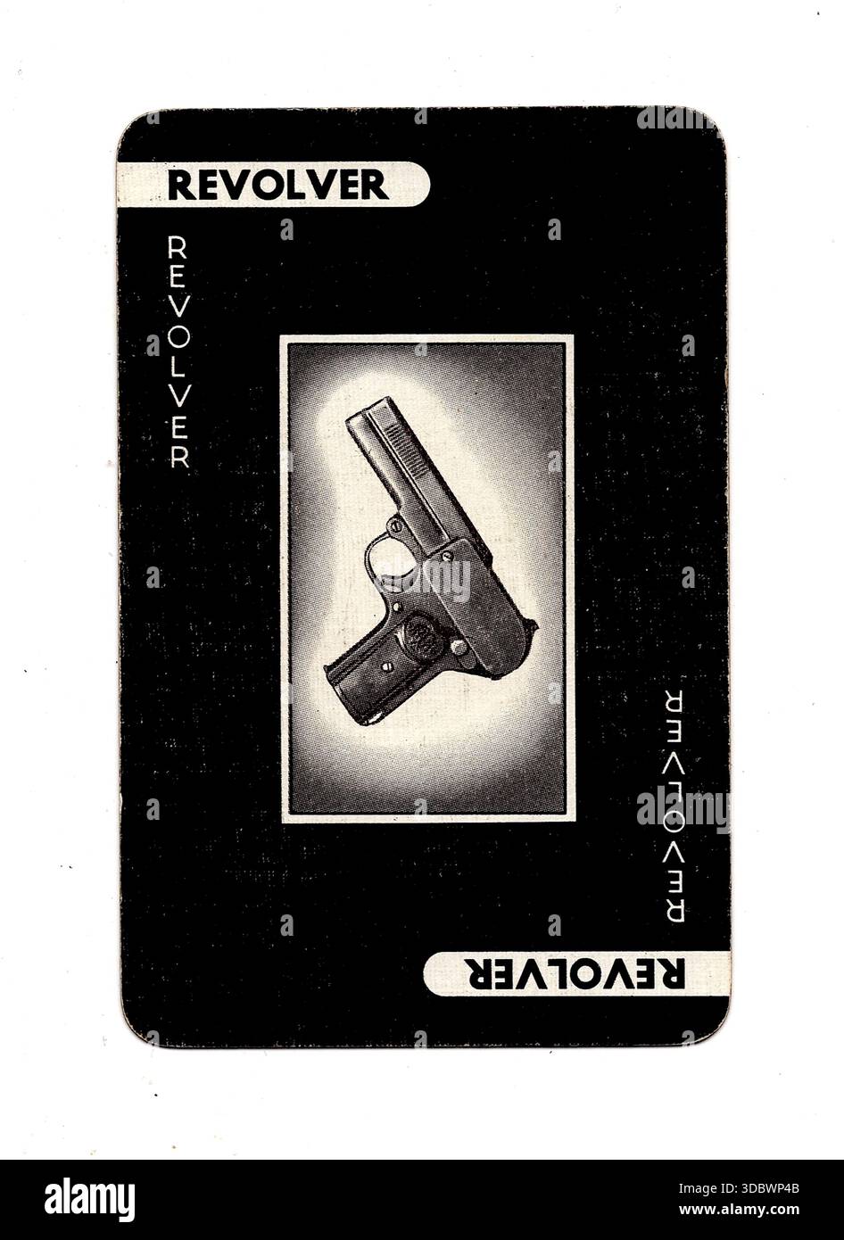 A vintage playing card showing a revolver from the 1940's edition of ...