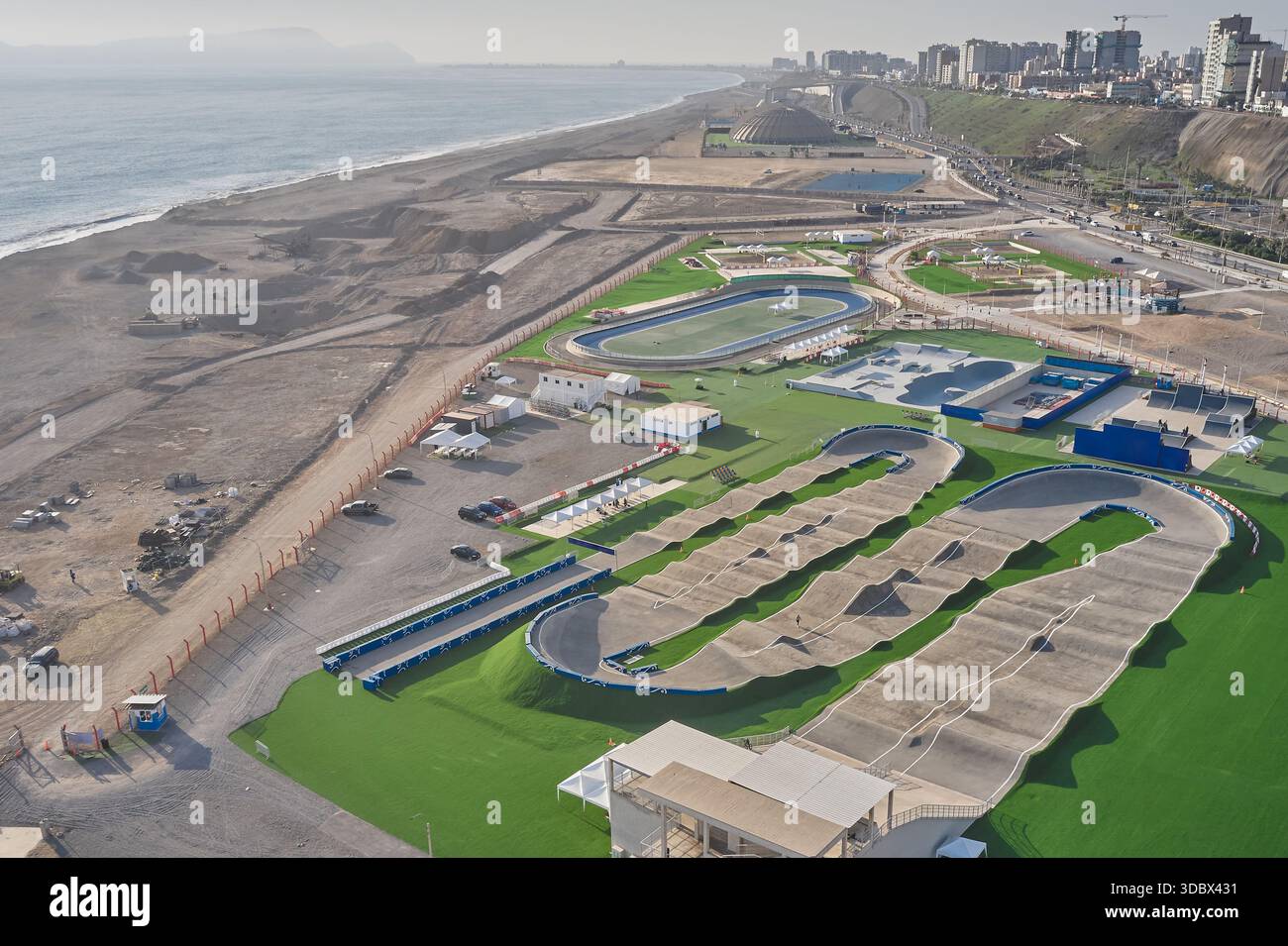 Coastal sports complex with bmx track and skatepark along the pacific ...