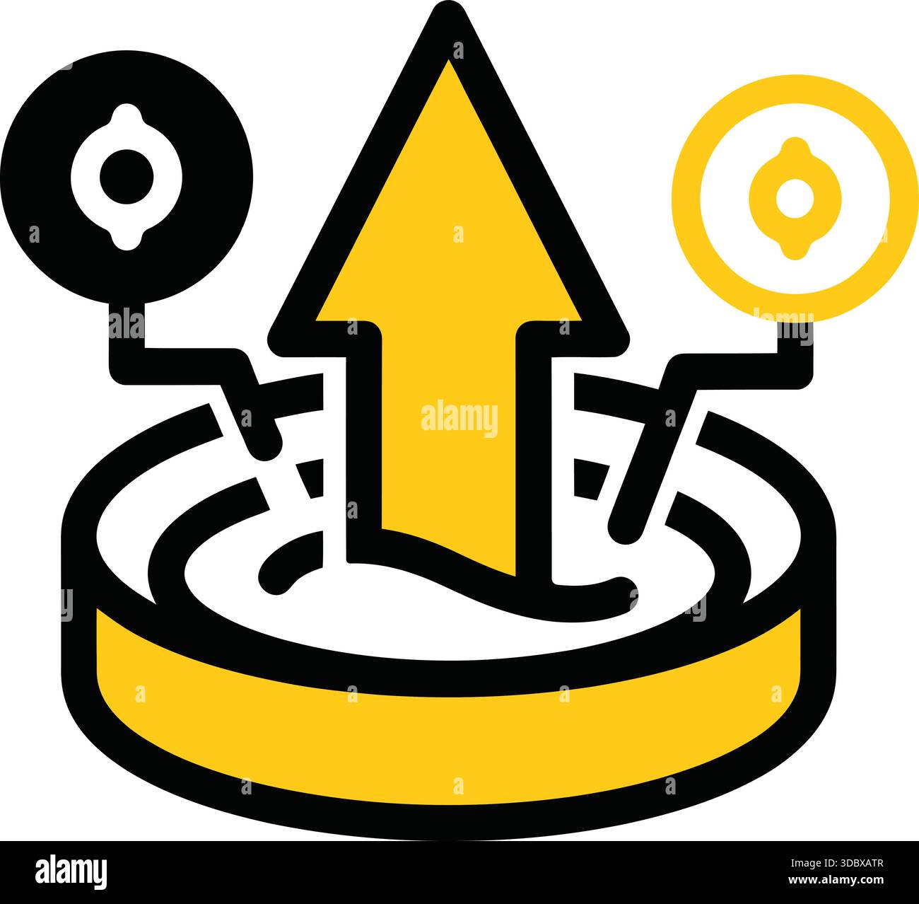 An illustration depicting a rising yellow arrow between two icons on a ...