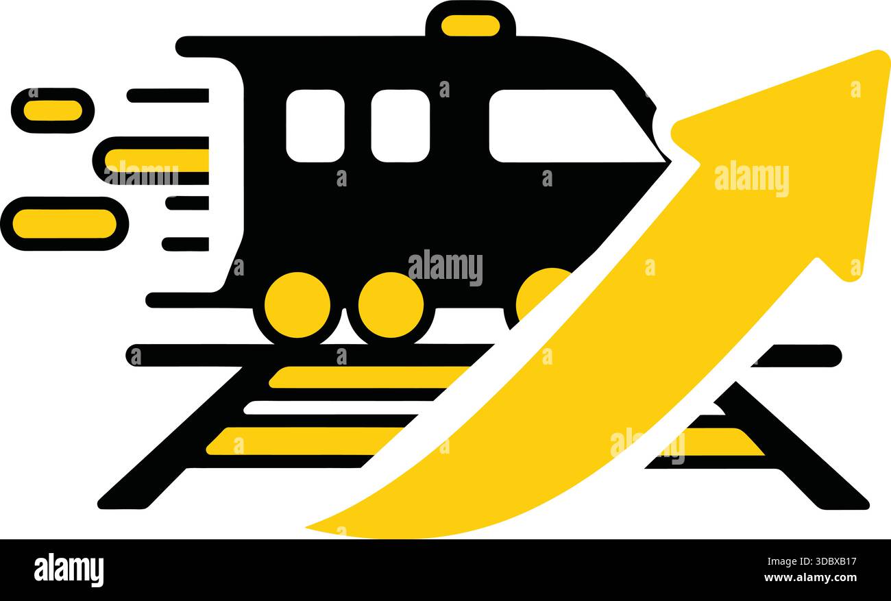 An illustration of a train on tracks with an upward arrow Stock Vector ...