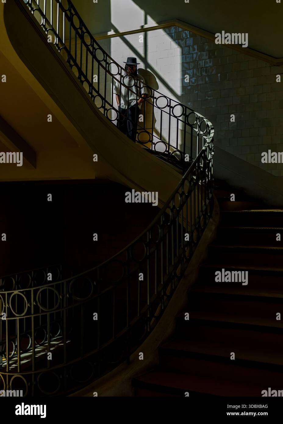 Silhouette person standing staircase hand railing hi-res stock ...
