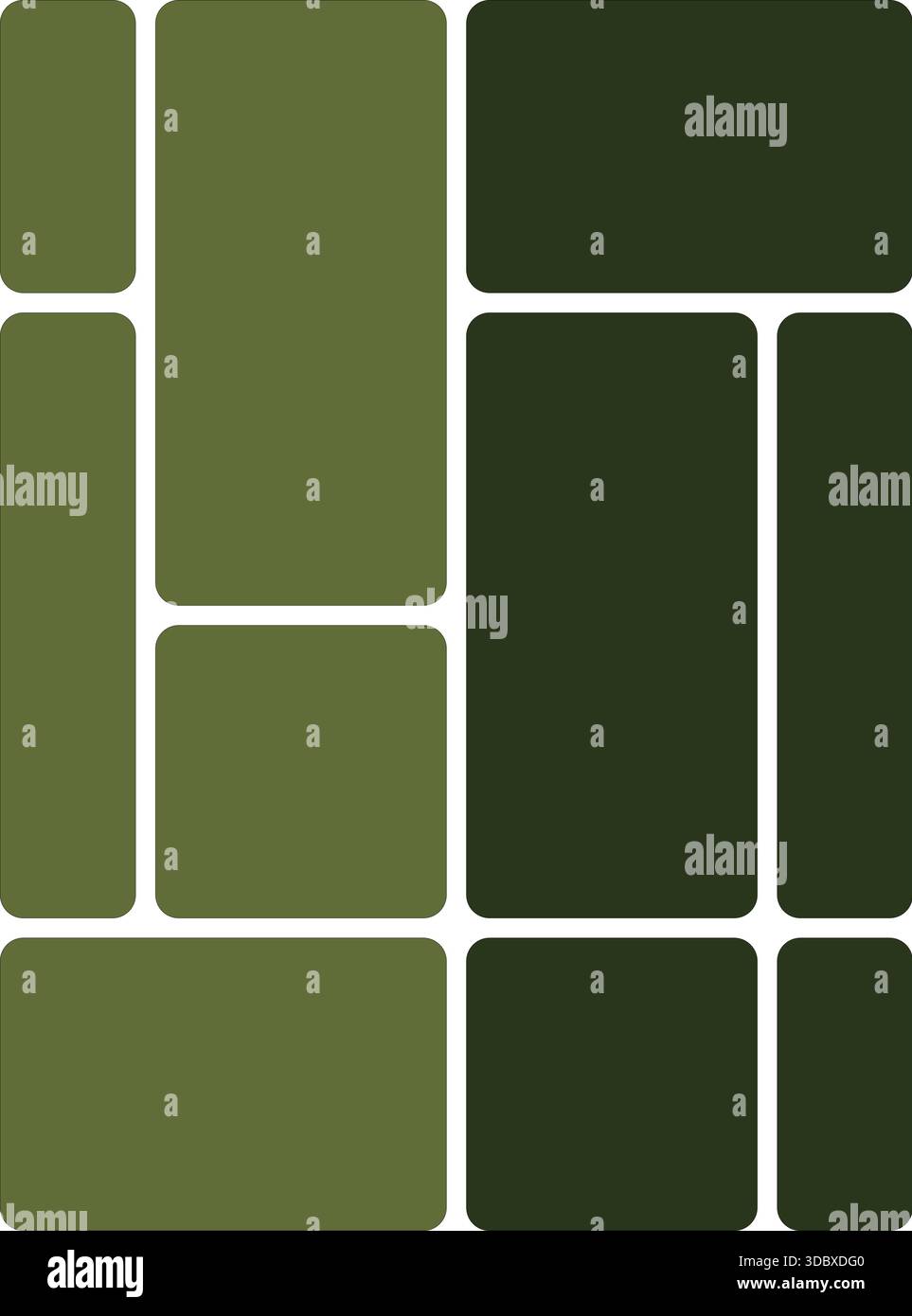 A collection of green rectangles in different shades, arranged in a ...