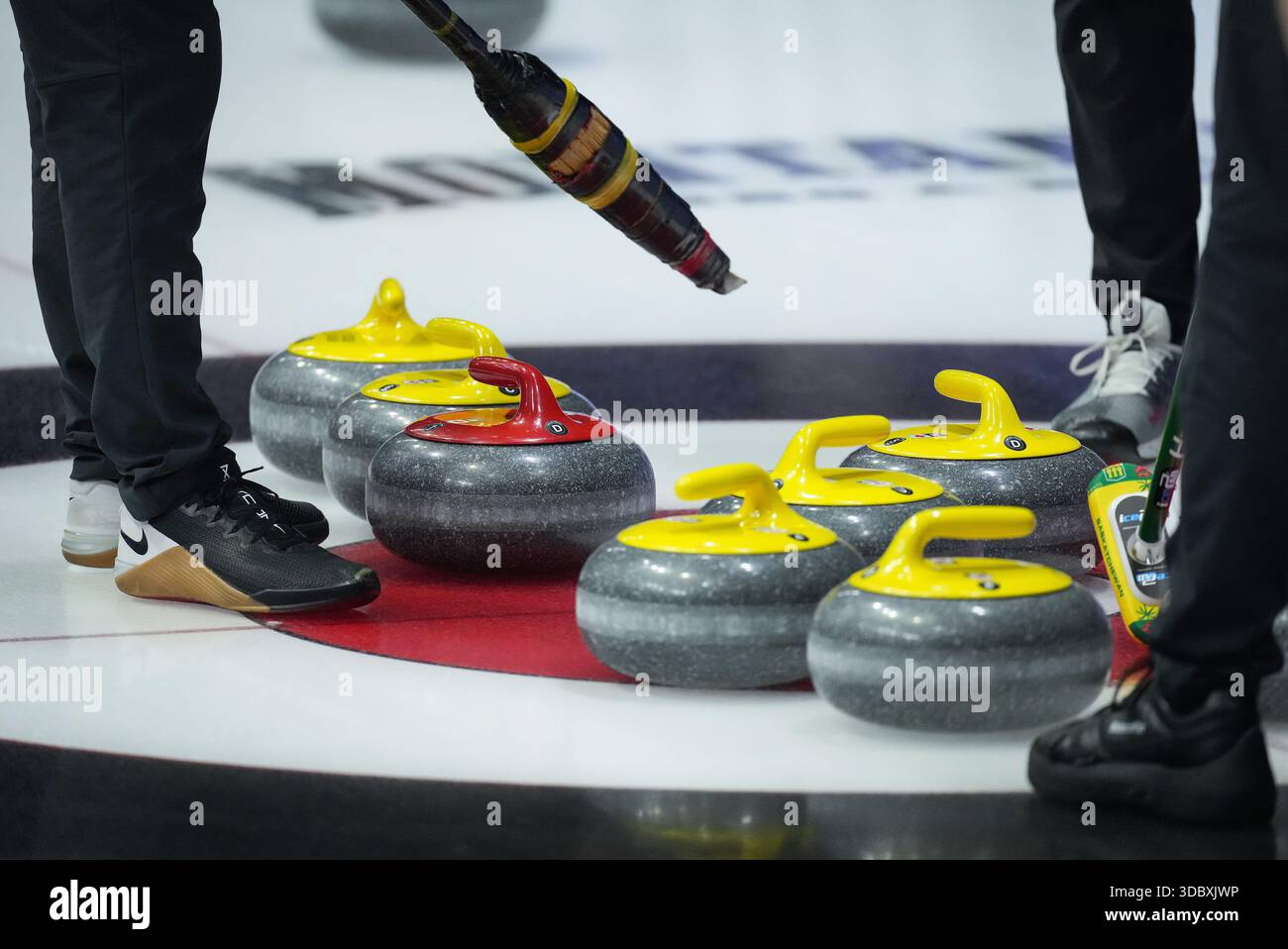 Curling rocks seen at the Brier, in Regina, Friday, March 8, 2024 ...