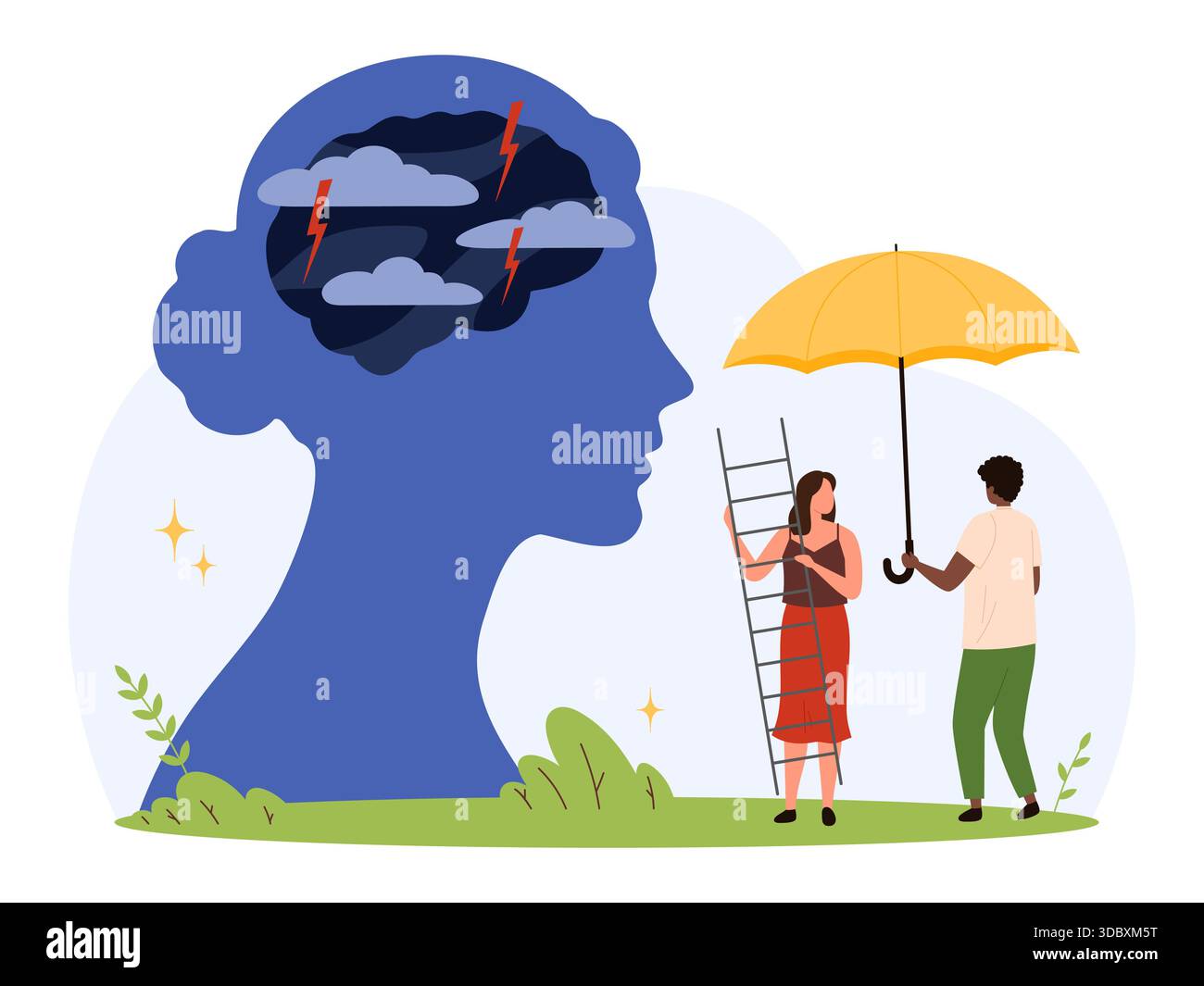 Concept of mental health support with people helping to overcome ...