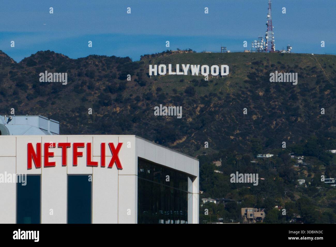 A Netflix sign is displayed atop a building in Los Angeles, Thursday ...