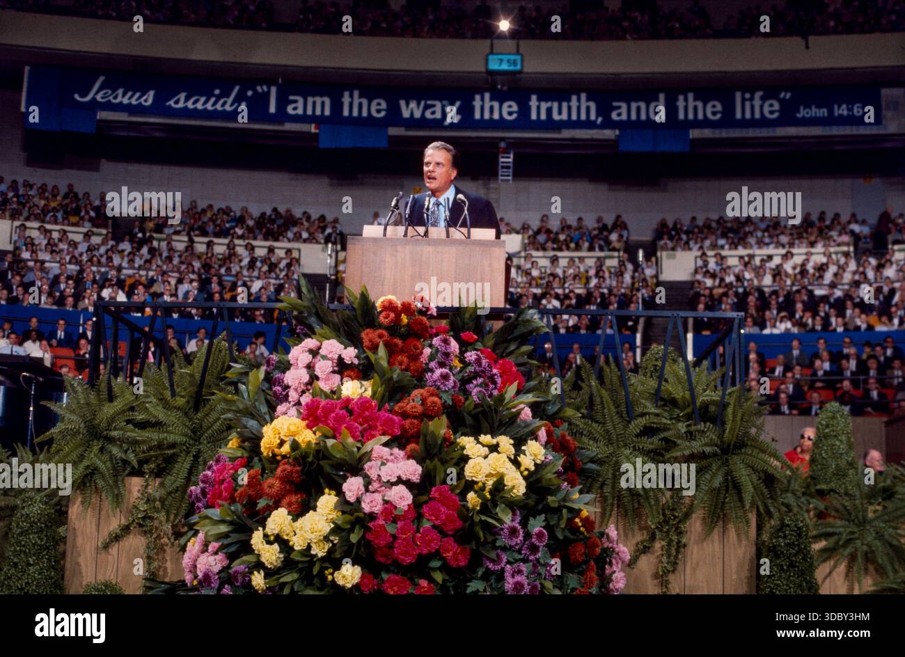 Reverend Billy Graham, preaching at his Crusade at New Your City's ...